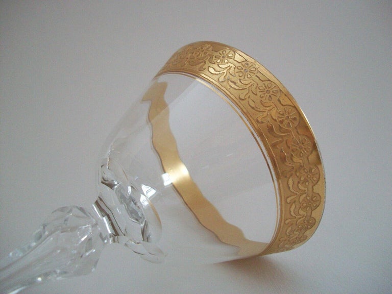 Tiffin Glass, Cut Crystal Sherry Glasses, Gold Rims, U.S.A., Circa 1950 ...
