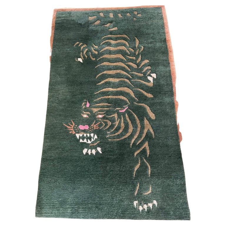 Tiger carpet background green grass For Sale at 1stDibs