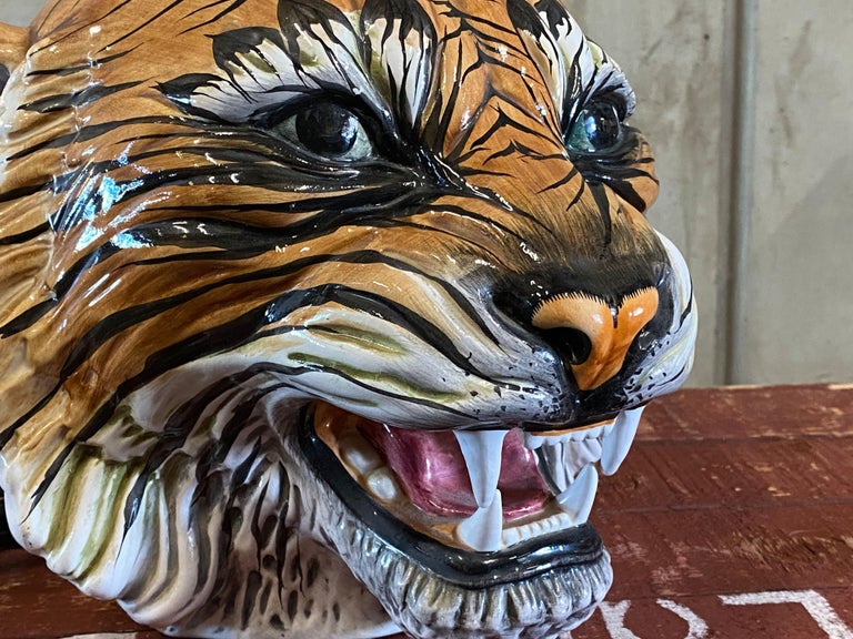 Tiger Ceramic Table Lamp, Italy 1970s, Tiger Head Lamp For Sale at ...