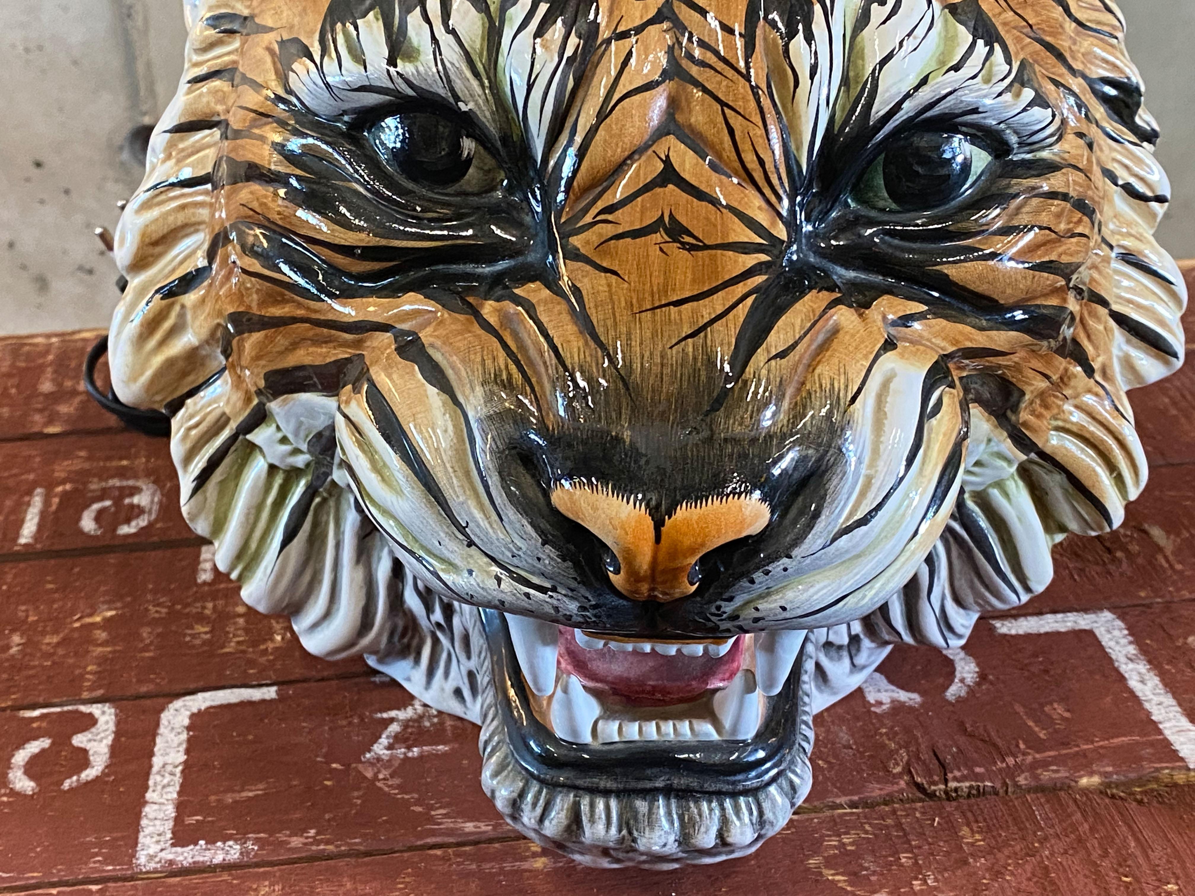 Tiger Ceramic Table Lamp, Italy 1970s, Tiger Head Lamp For Sale at ...
