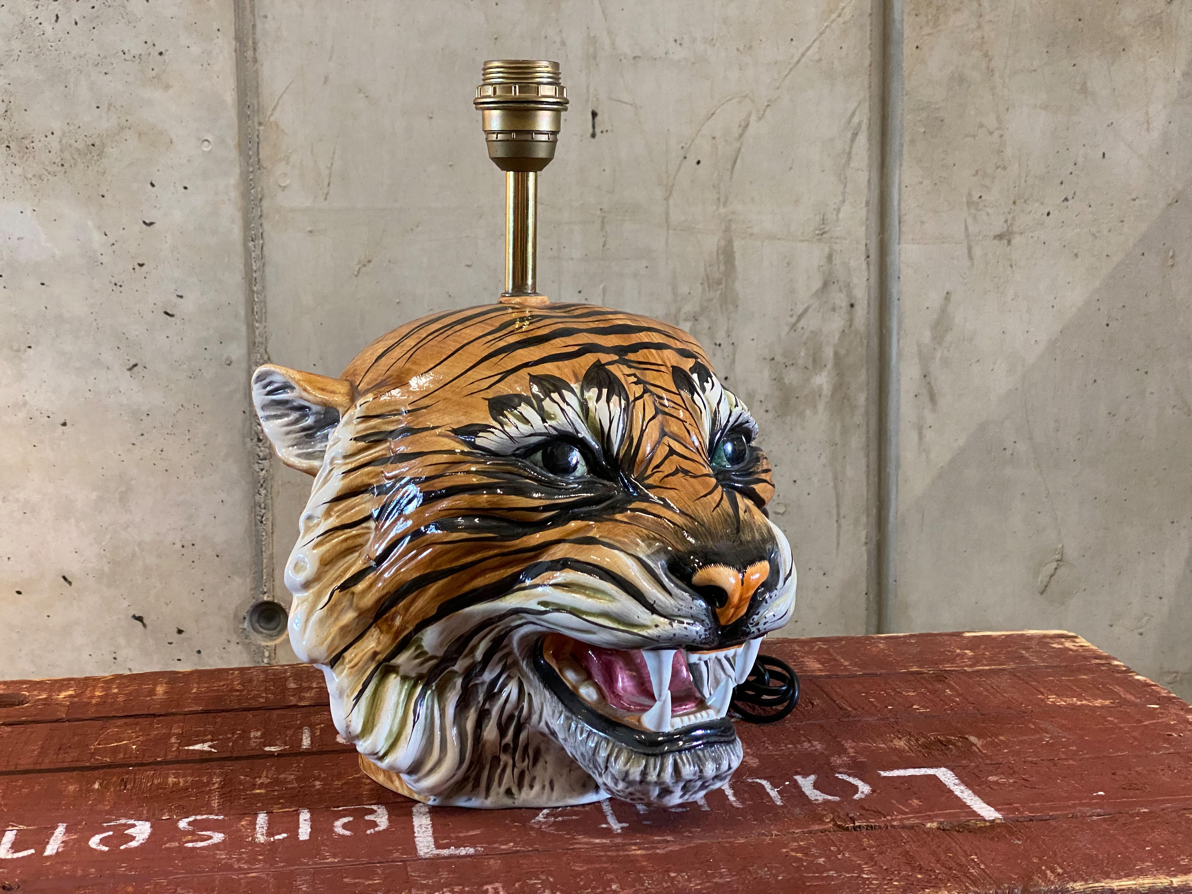 Tiger Ceramic Table Lamp, Italy 1970s, Tiger Head Lamp For Sale at ...