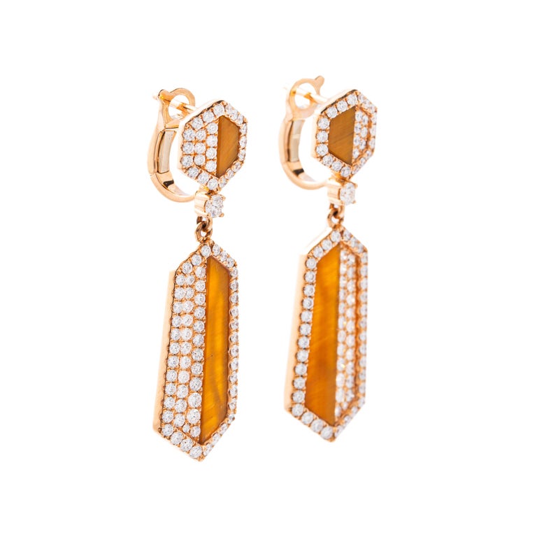 Tiger Eye Diamond Earrings For Sale at 1stDibs