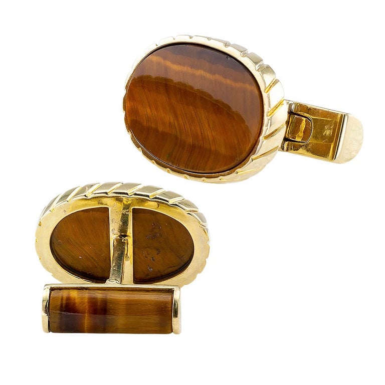 Tiger Eye Yellow Gold Cufflinks at 1stDibs