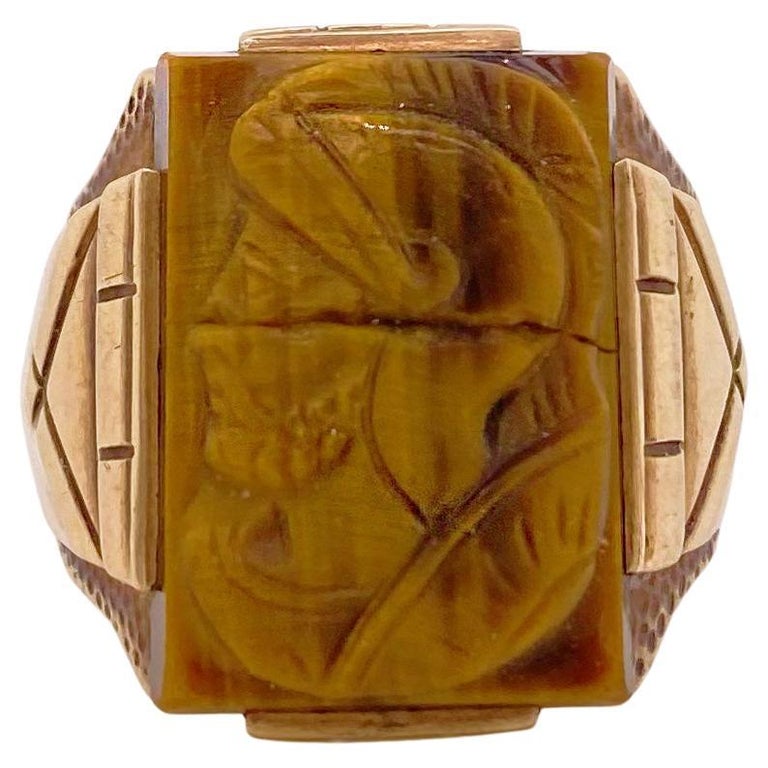 Tiger Eye Ring 1955 Cameo Design Yellow Gold, Warrior Profile ...