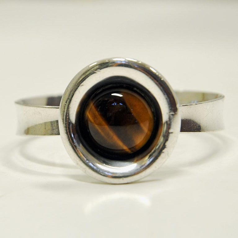 Tiger Eye Silver Bracelet by KE Palmberg for Alton 1973, Sweden at 1stDibs