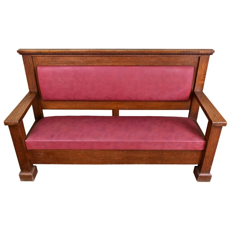 Tiger Oak Mission/Art and Crafts Bench at 1stDibs