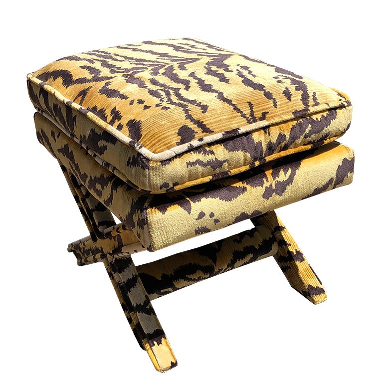 Tiger Print X Bench Stool in the Style of Scalamandre tiger and Billy ...