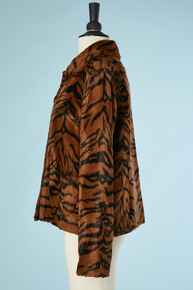 Tiger printed faux fur single-breasted jacket Versace Jeans Couture For ...