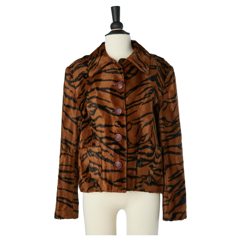 Tiger printed faux fur single-breasted jacket Versace Jeans Couture For ...