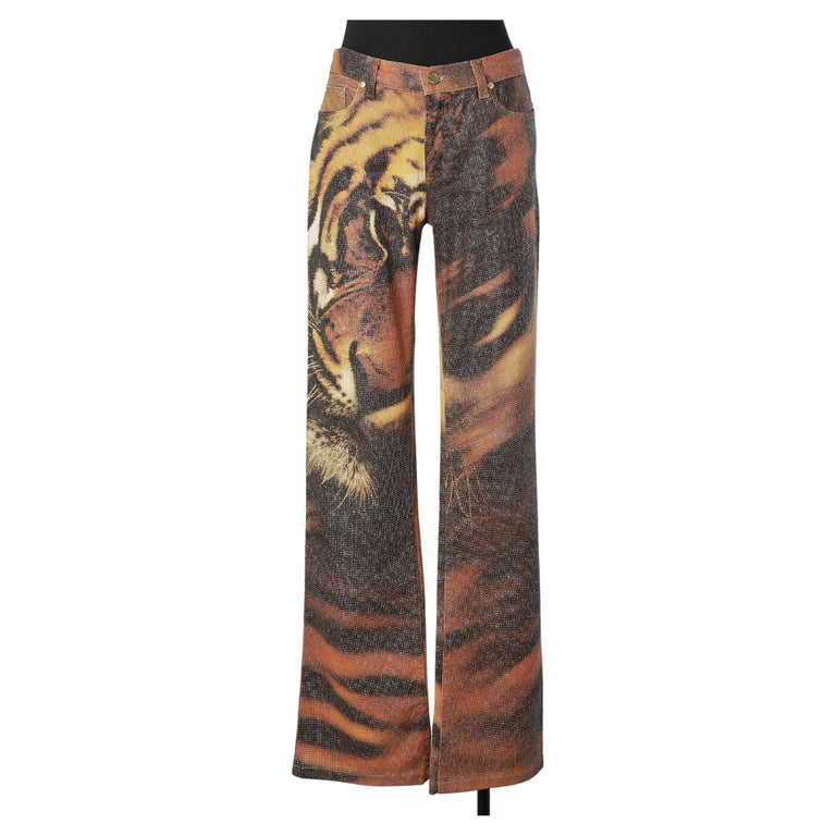 Tiger printed jean Roberto Cavalli For Sale at 1stDibs