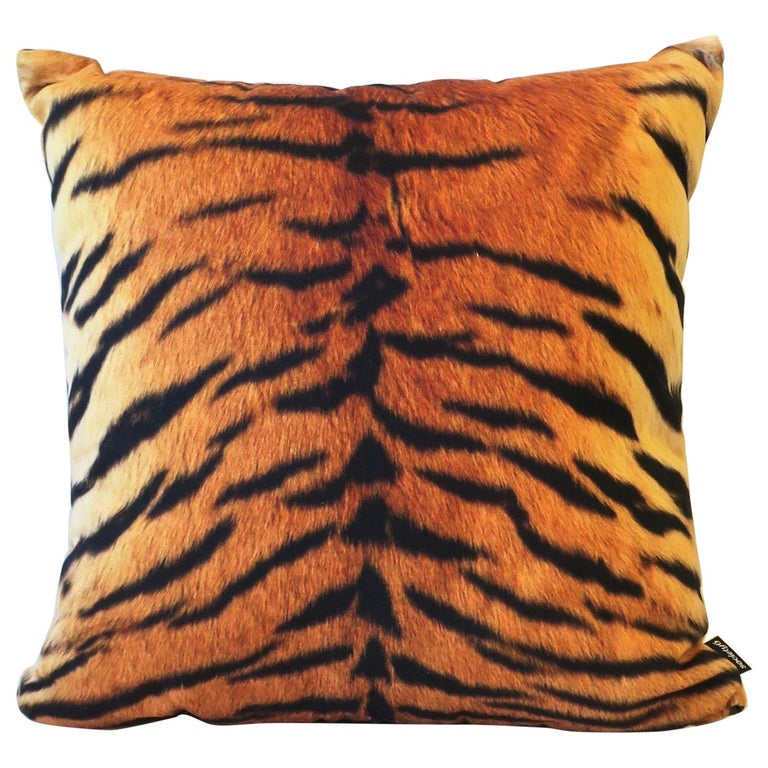 Tiger Cat Animal Print Cotton Throw Pillow For Sale at 1stDibs