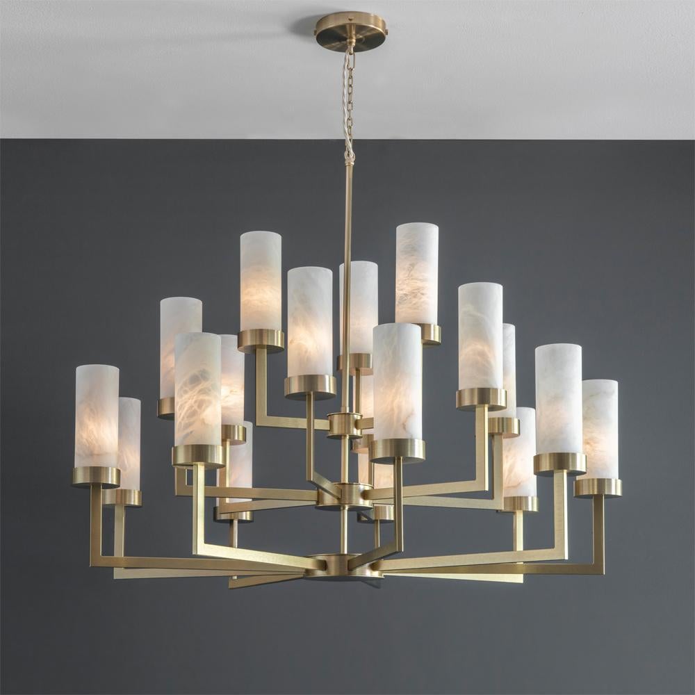 Contemporary 18 arm Gold Compass Chandelier with Alabaster by Tigermoth ...