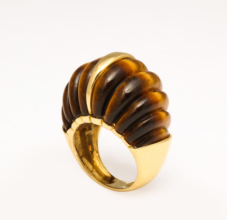 Tiger's Eye Melon Shaped Ring with Center Gold Bar For Sale at 1stDibs