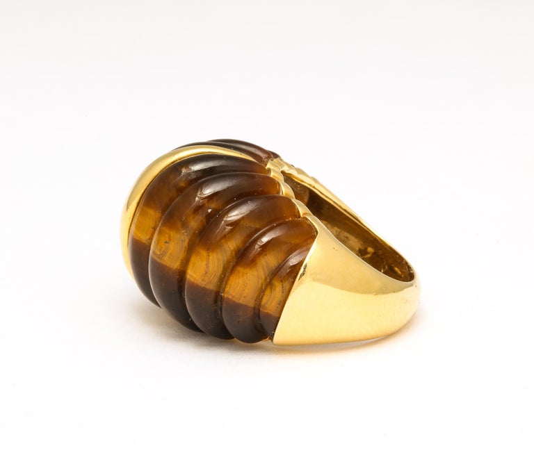 Tiger's Eye Melon Shaped Ring with Center Gold Bar For Sale at 1stDibs