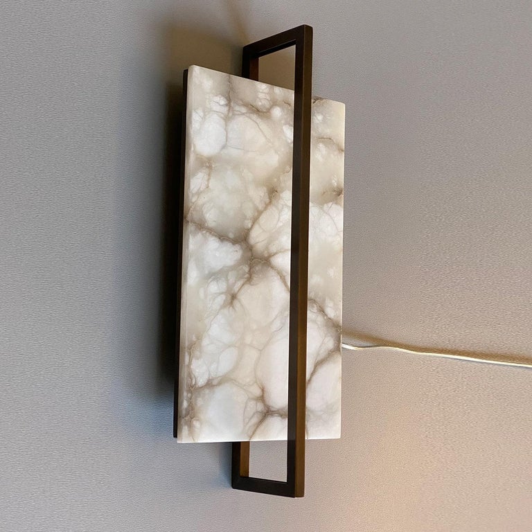 Tile Alabaster and Bronze Rectangular Sconce For Sale at 1stDibs