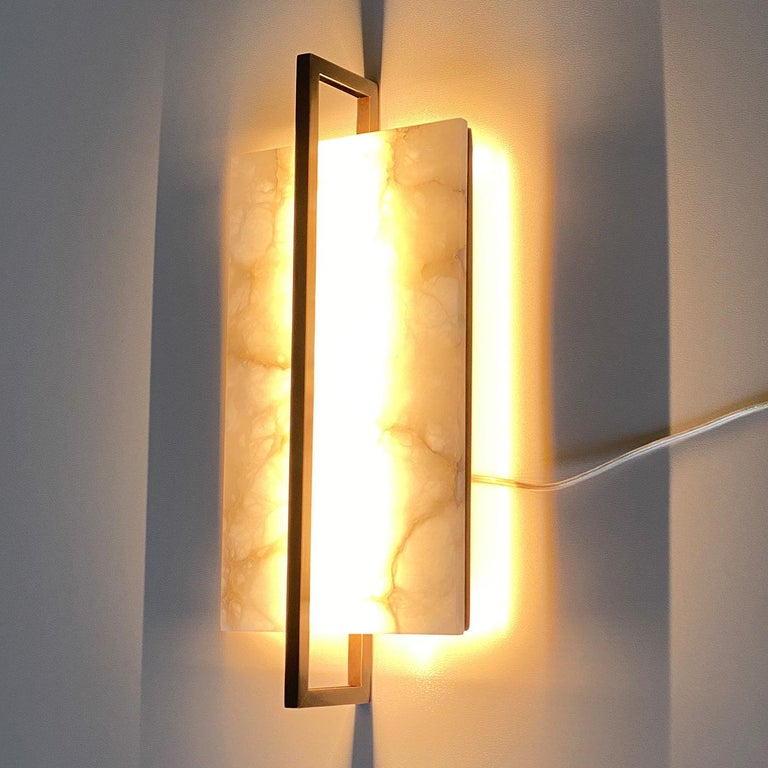 Tile Alabaster and Bronze Rectangular Sconce For Sale at 1stDibs