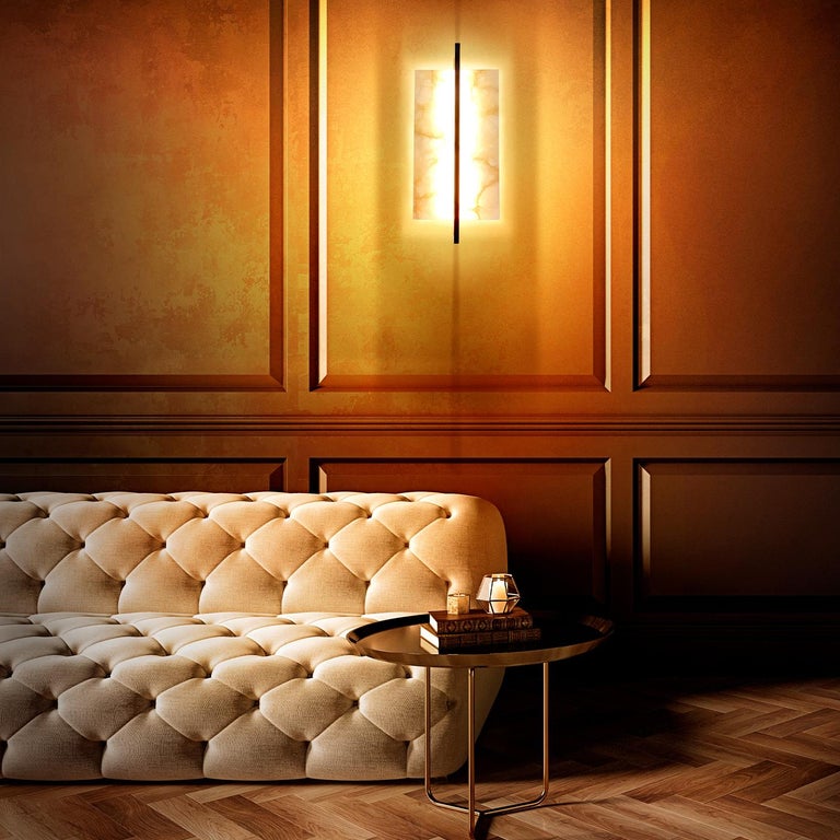 Tile Alabaster and Bronze Rectangular Sconce For Sale at 1stDibs