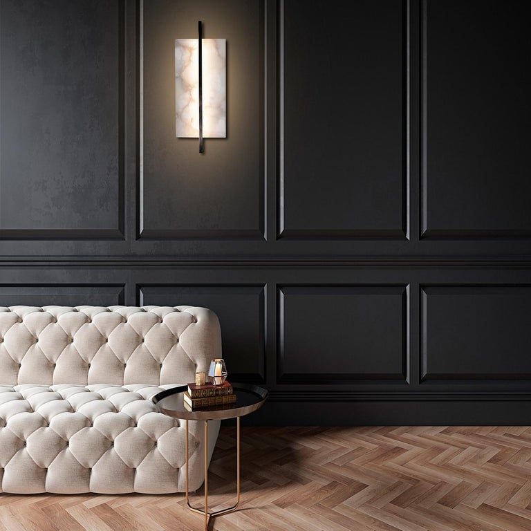 Tile Alabaster and Bronze Rectangular Sconce For Sale at 1stDibs