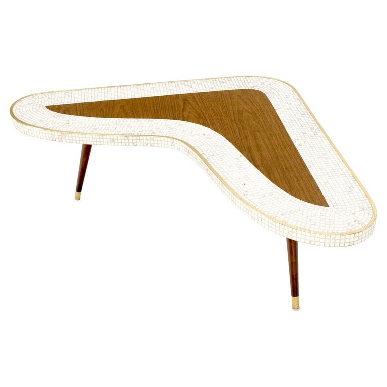 Tile Inlay Triangular L Shape Corner Coffee Occasional Table For Sale ...