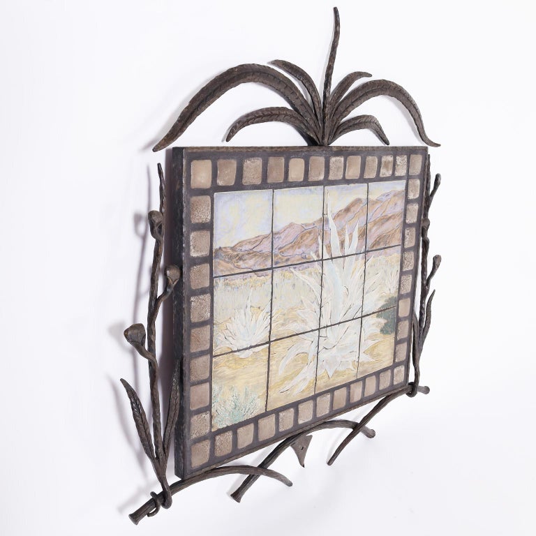 Tile Plaque with Iron Frame For Sale at 1stDibs
