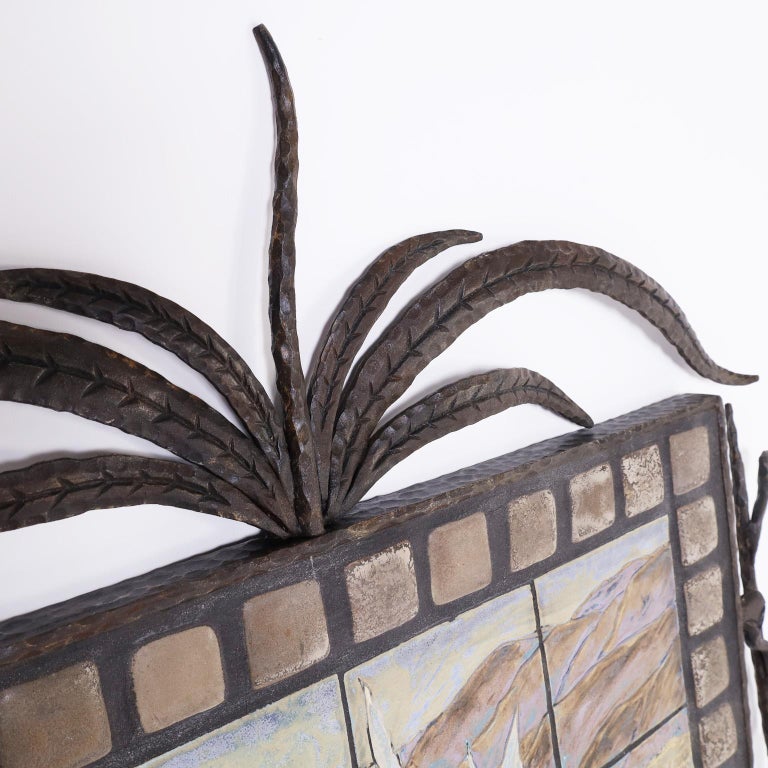 Tile Plaque with Iron Frame For Sale at 1stDibs
