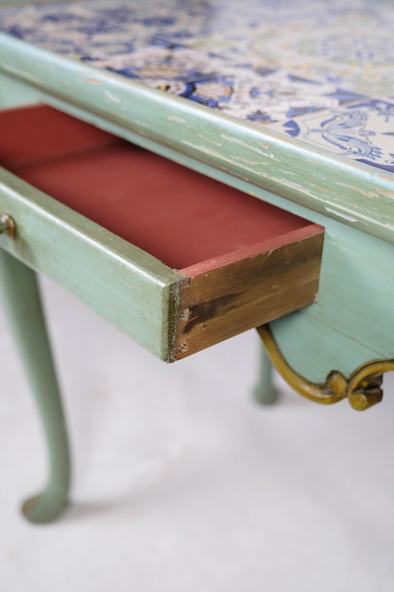 Tile table, Painted, Rococo form, 1780 For Sale at 1stDibs