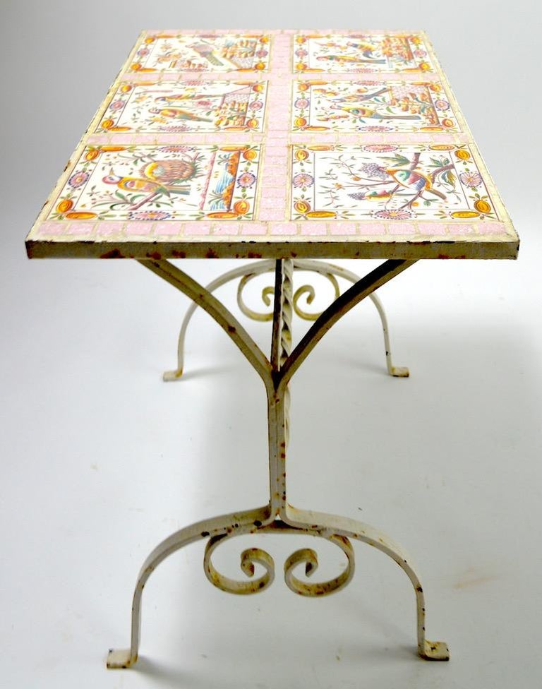 Tile Top Table Plant Stand with Wrought Iron Base at 1stDibs