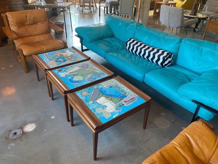 Tile Top Three Piece Cocktail Table, with Denmark, 1950's at 1stDibs