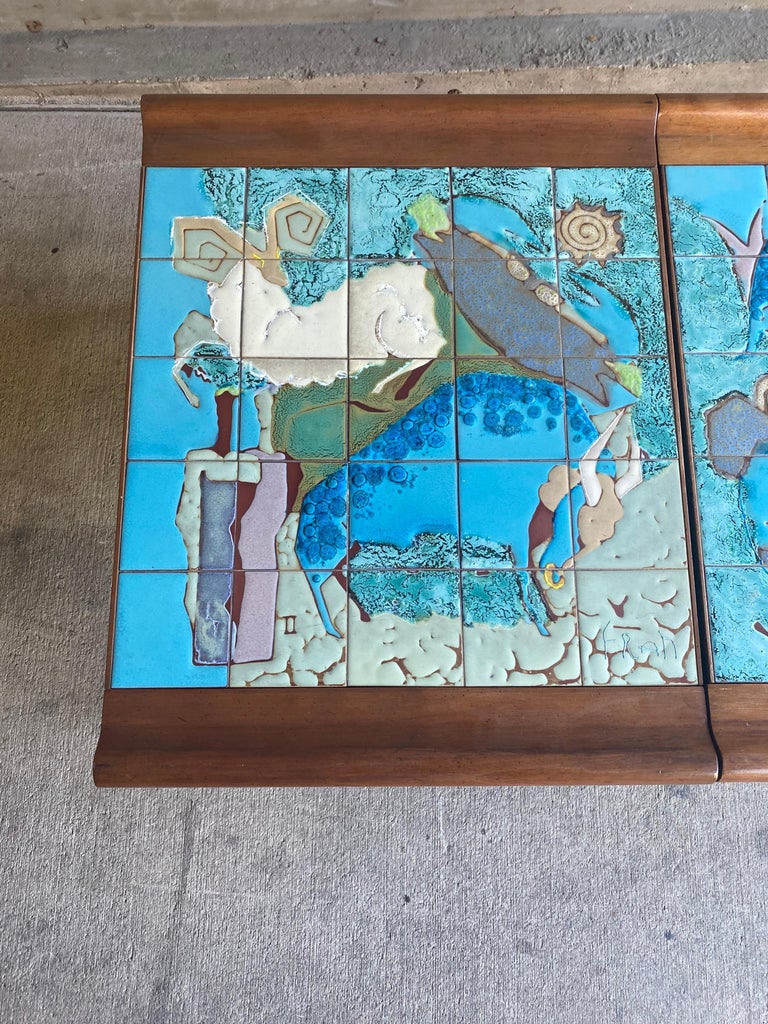 Tile Top Three Piece Cocktail Table, with Denmark, 1950's at 1stDibs