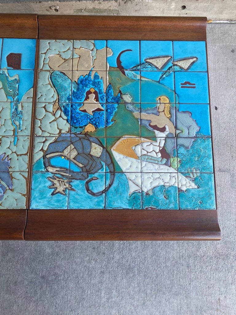 Tile Top Three Piece Cocktail Table, with Denmark, 1950's at 1stDibs