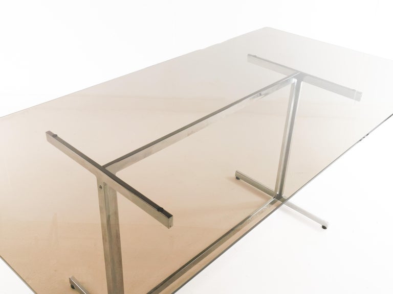 Tim Bates for Pieff Glass and Chrome Dining Table Desk Midcentury ...