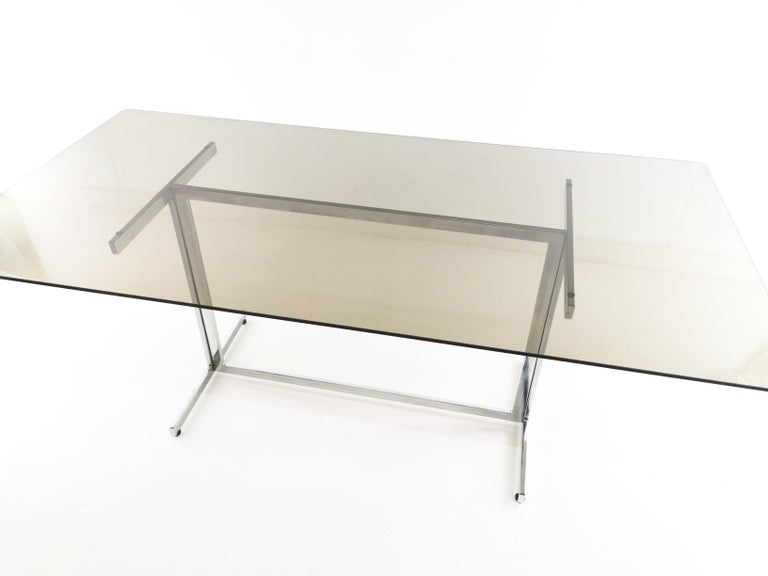 Tim Bates for Pieff Glass and Chrome Dining Table Desk Midcentury ...