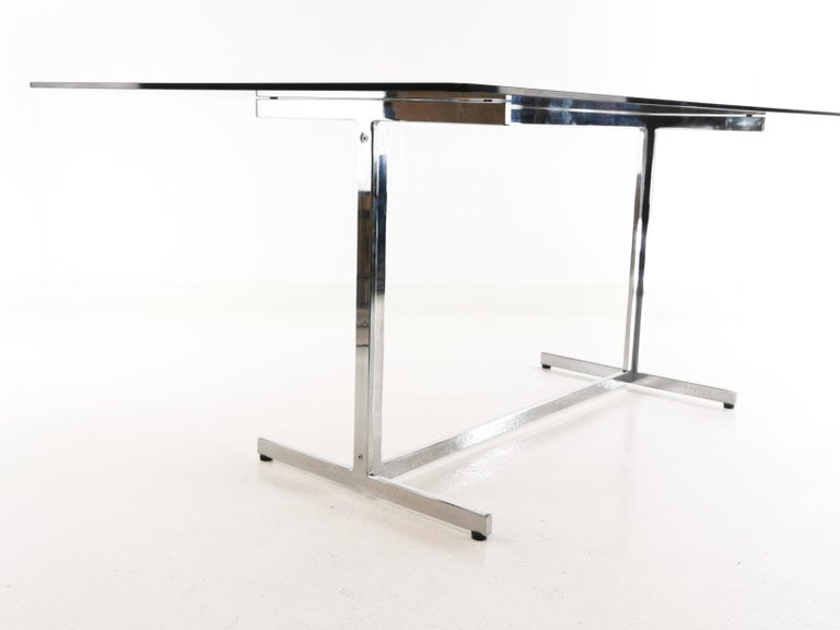 Tim Bates for Pieff Glass and Chrome Dining Table Desk Midcentury ...