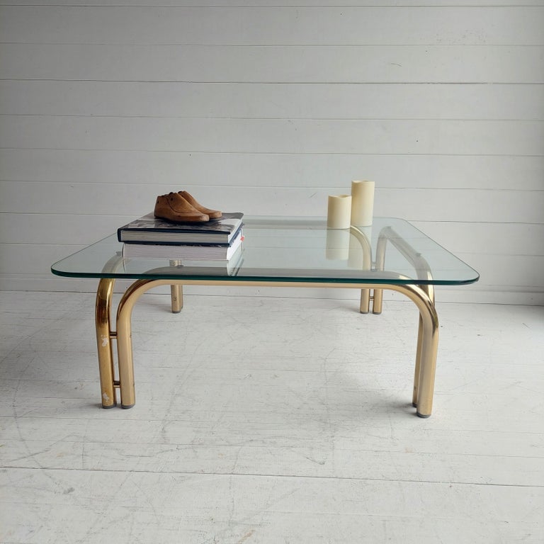 Tim Bates for Pieff Kadia Gilded Chrome and Glass Coffee Table, 1970s ...