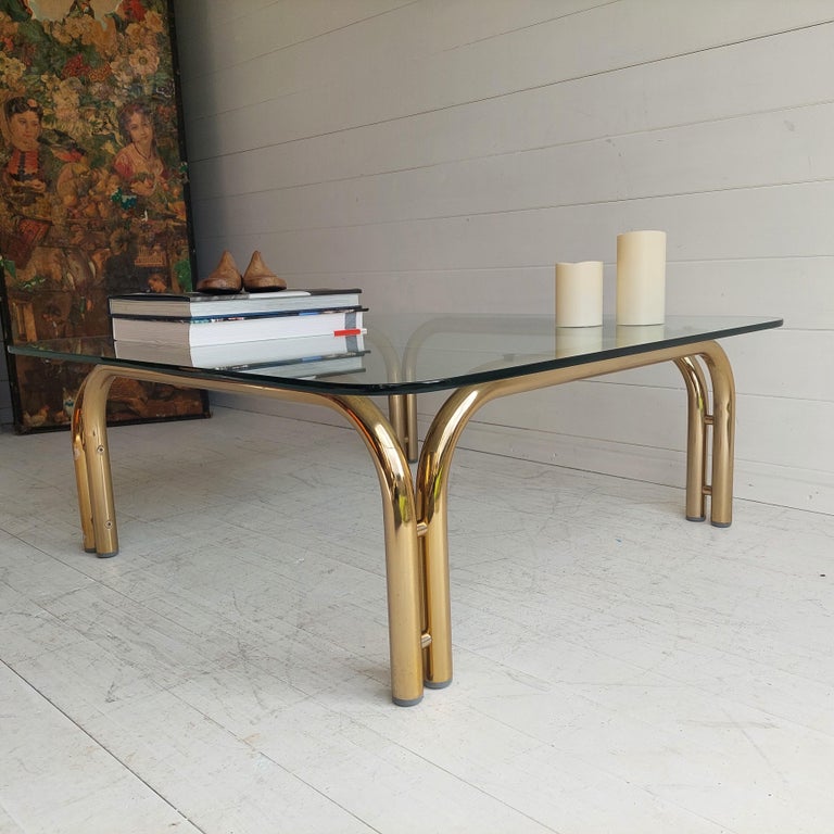 Tim Bates for Pieff Kadia Gilded Chrome and Glass Coffee Table, 1970s ...