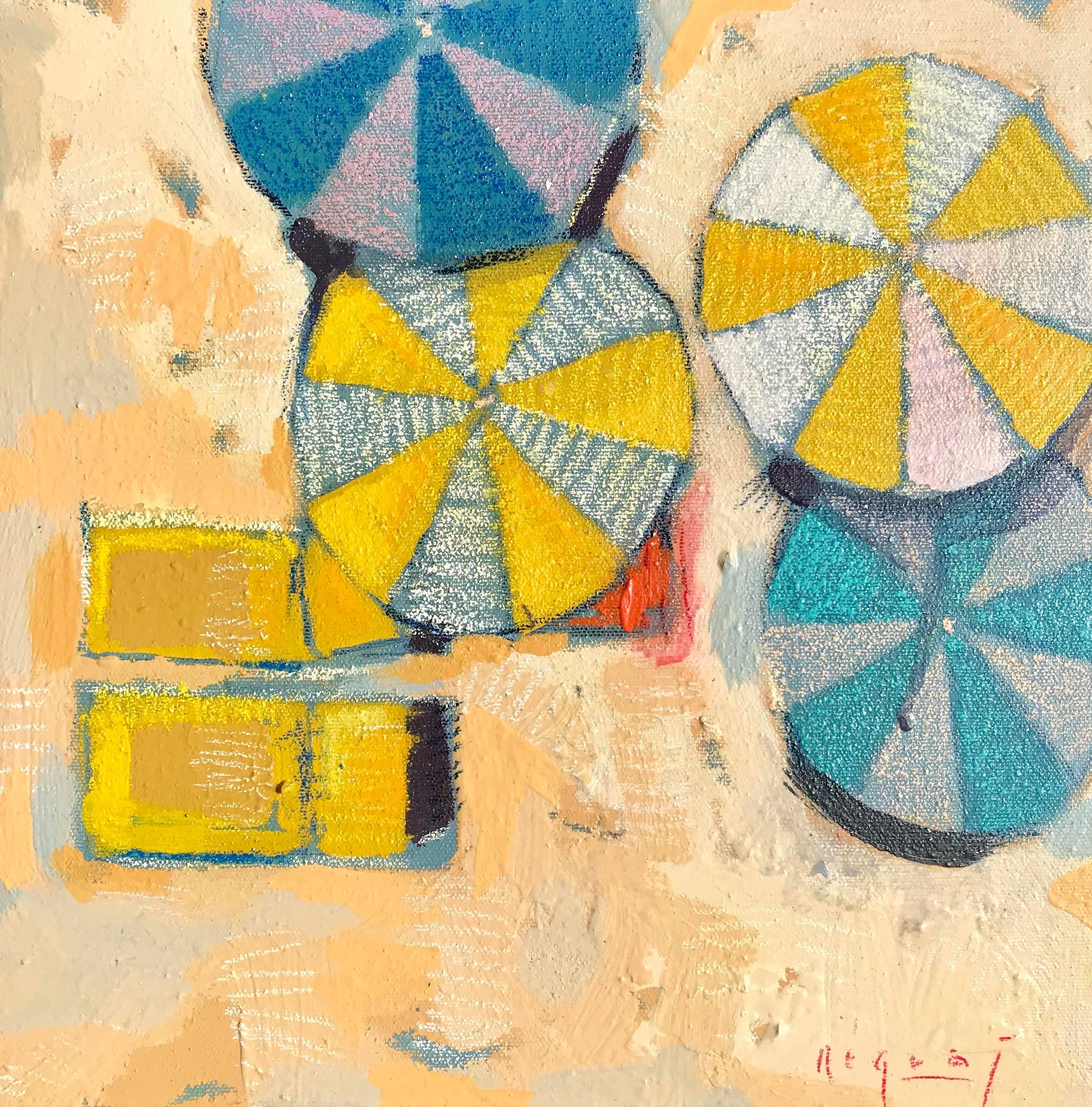 Tim Jaeger - "Shades #2" Bird's Eye View of Colorful Umbrellas on Sandy ...