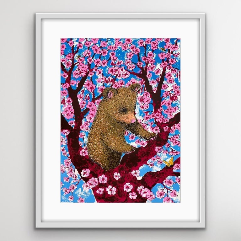 Tim Southall - Cherry Blossom Bear Cub, Impressionist Style Handmade ...