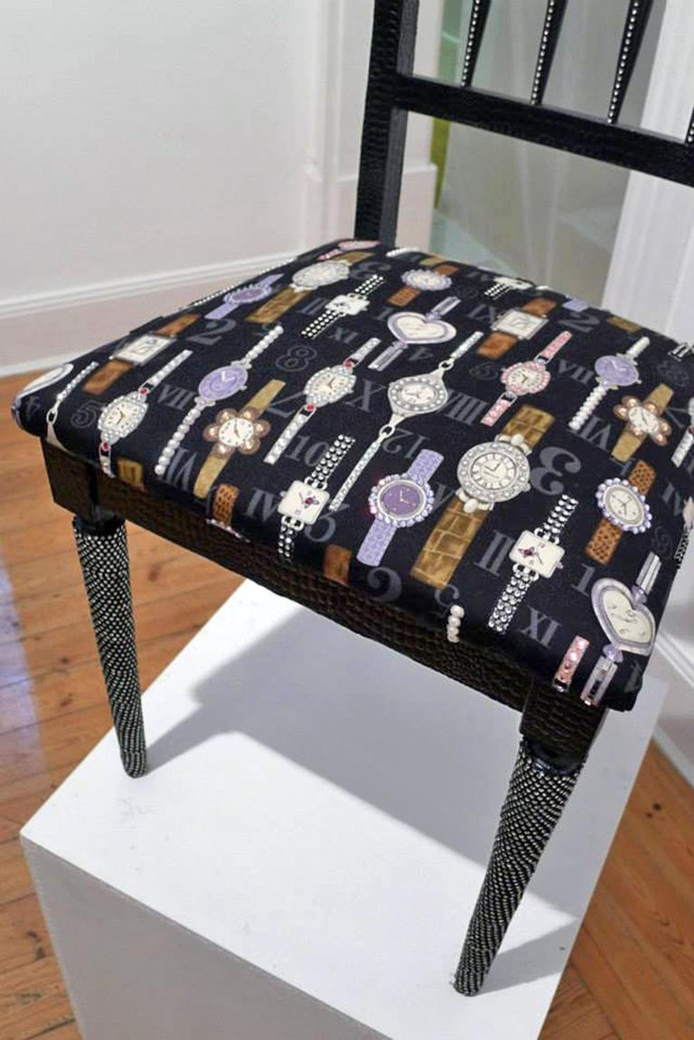 "Time" Eclectic Chair Watches with Diamonds and Pearls Applied on Black ...