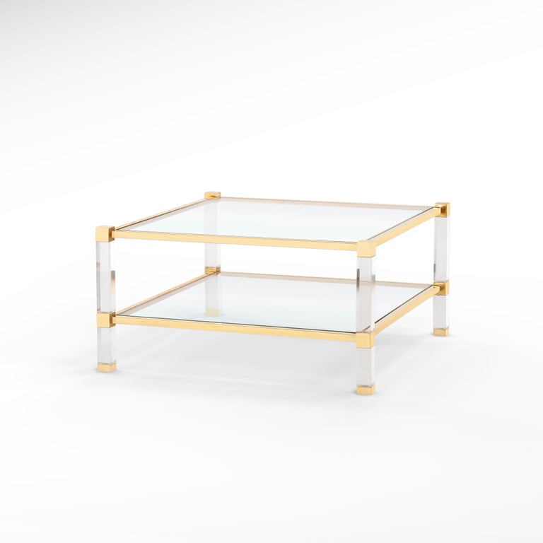 Timeless Brass and Plexiglass/ Acrylic Coffee Table with Glass Top and ...