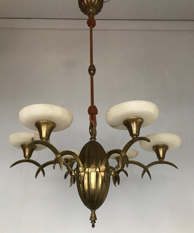 Timless Arts and Crafts Gilt Brass and Alabaster Pendant Light by ...