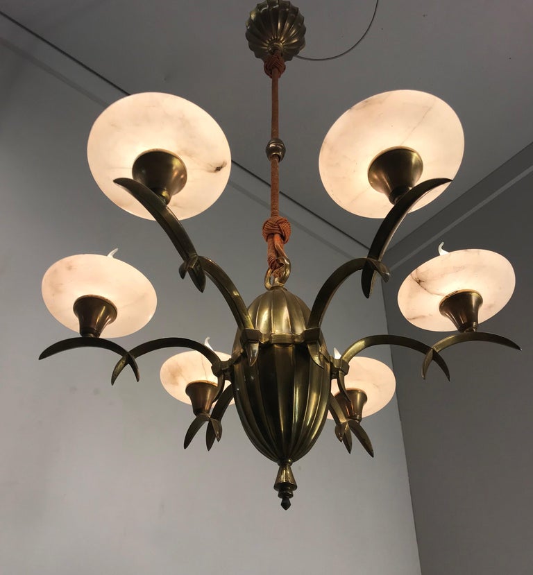 Timless Arts and Crafts Gilt Brass and Alabaster Pendant Light by ...