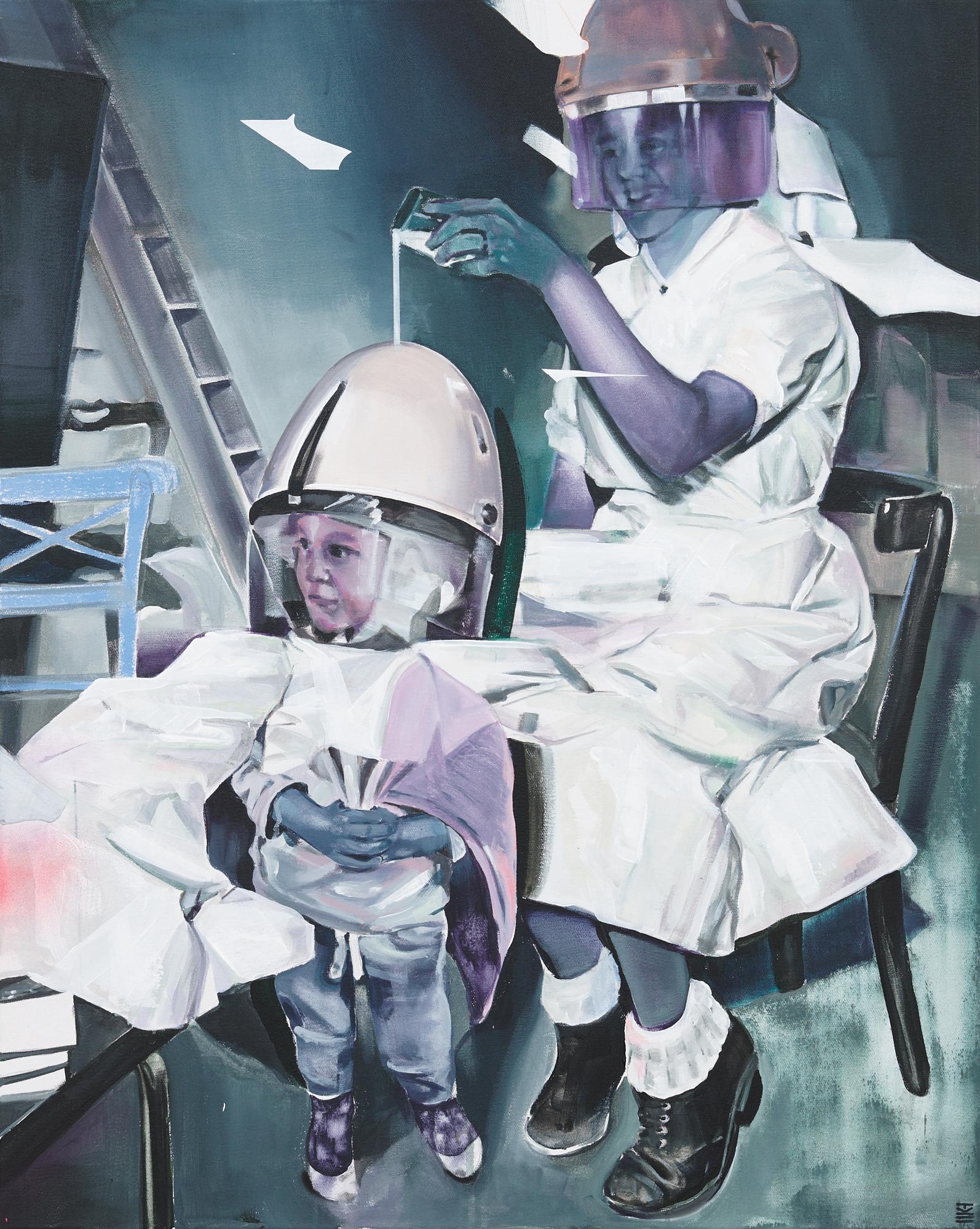 Timo von Eicken - Figurative painting 2 women retro orange turquoise ...