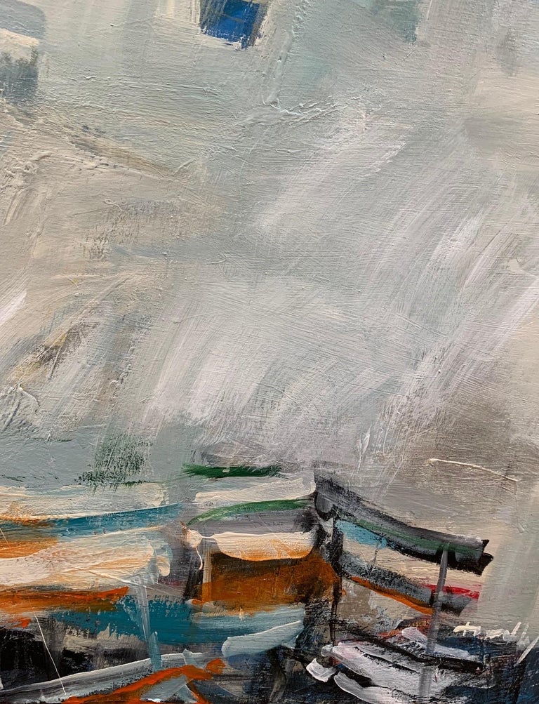 Timothy Sanchez - Abstract with French Garden Chairs - white with blue ...