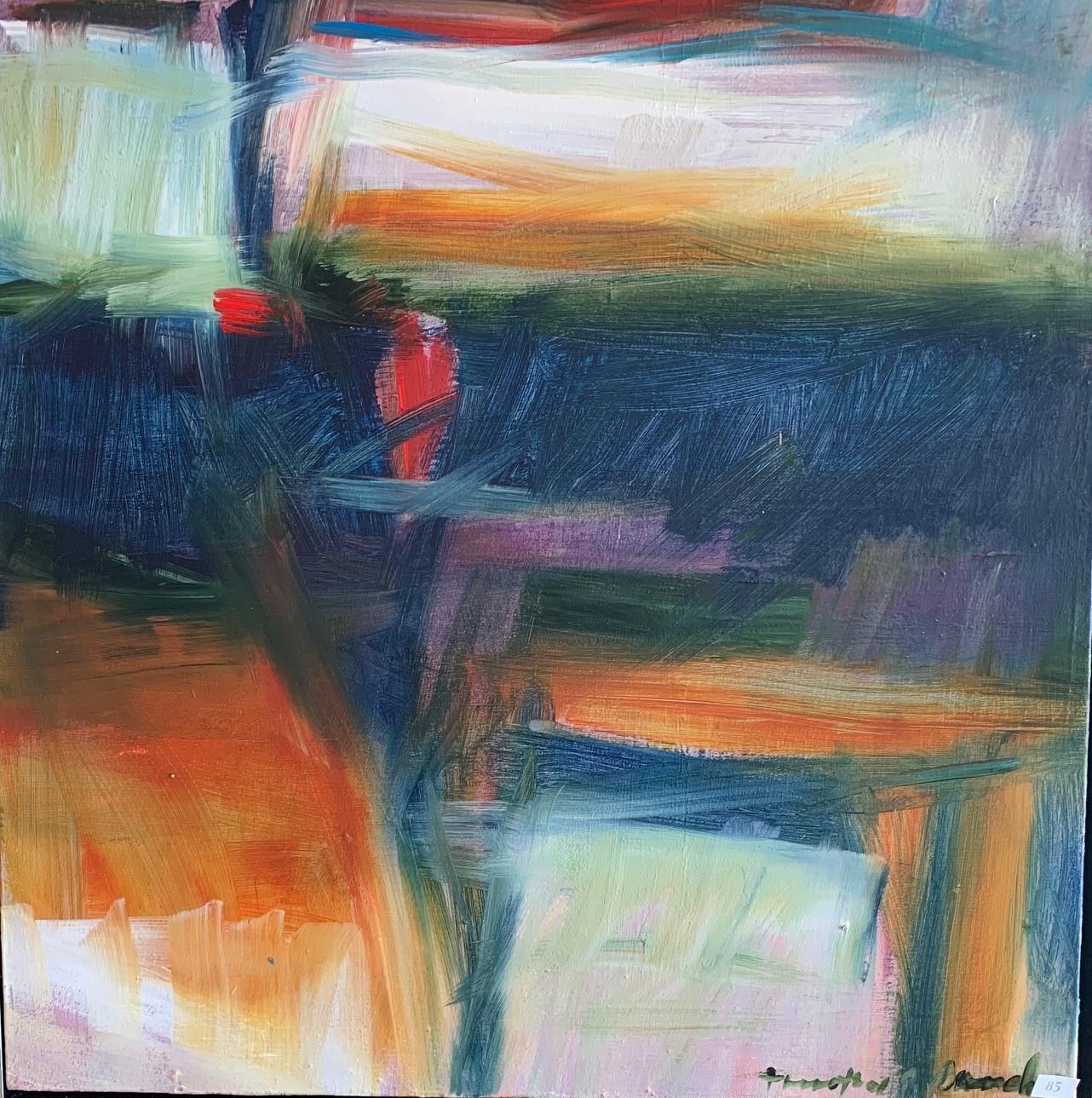 Timothy Sanchez - Abstract with French Garden Chairs - white with blue ...