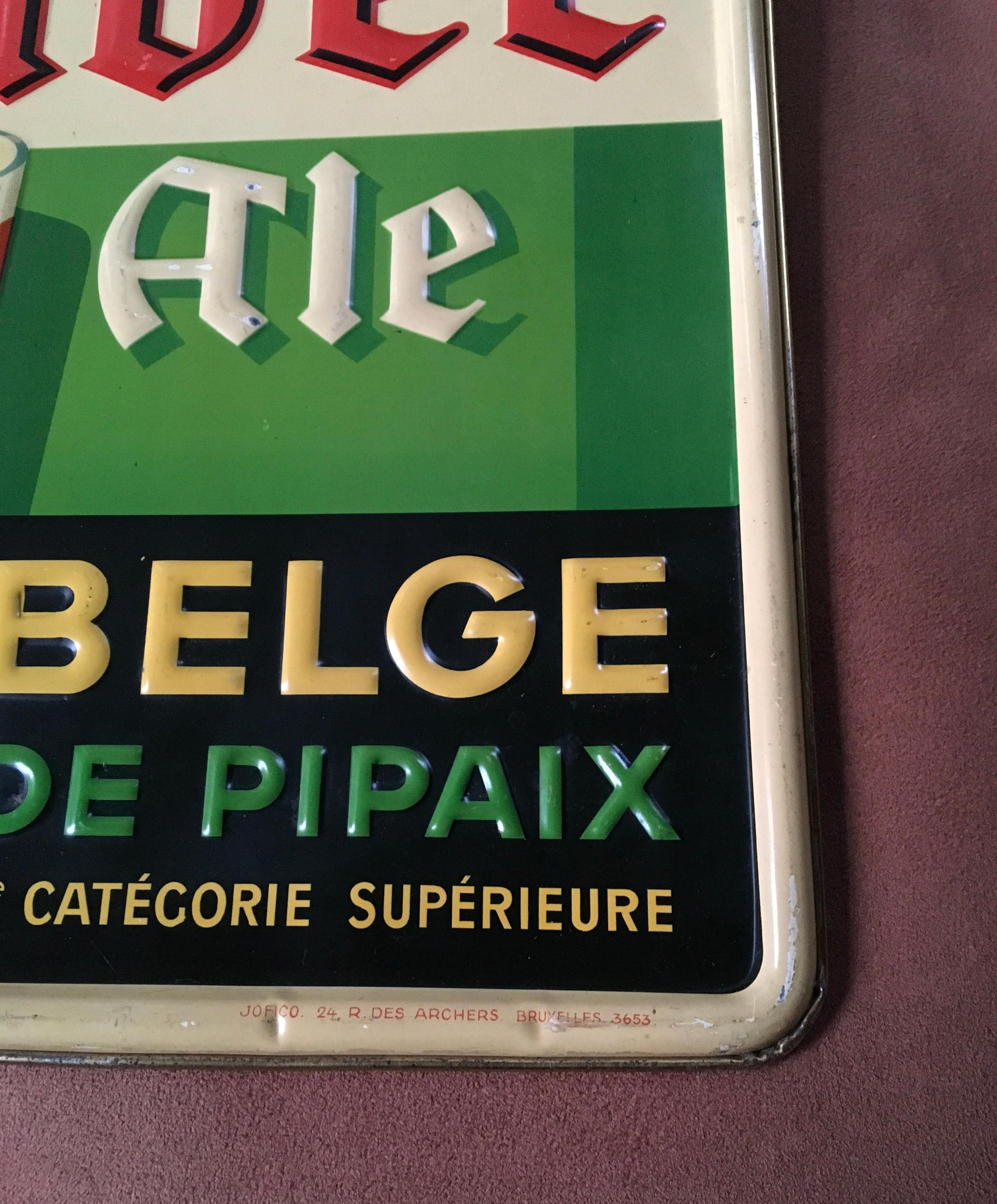 Tin Sign Belgian Beer Cuver Ale, 1937 For Sale at 1stDibs