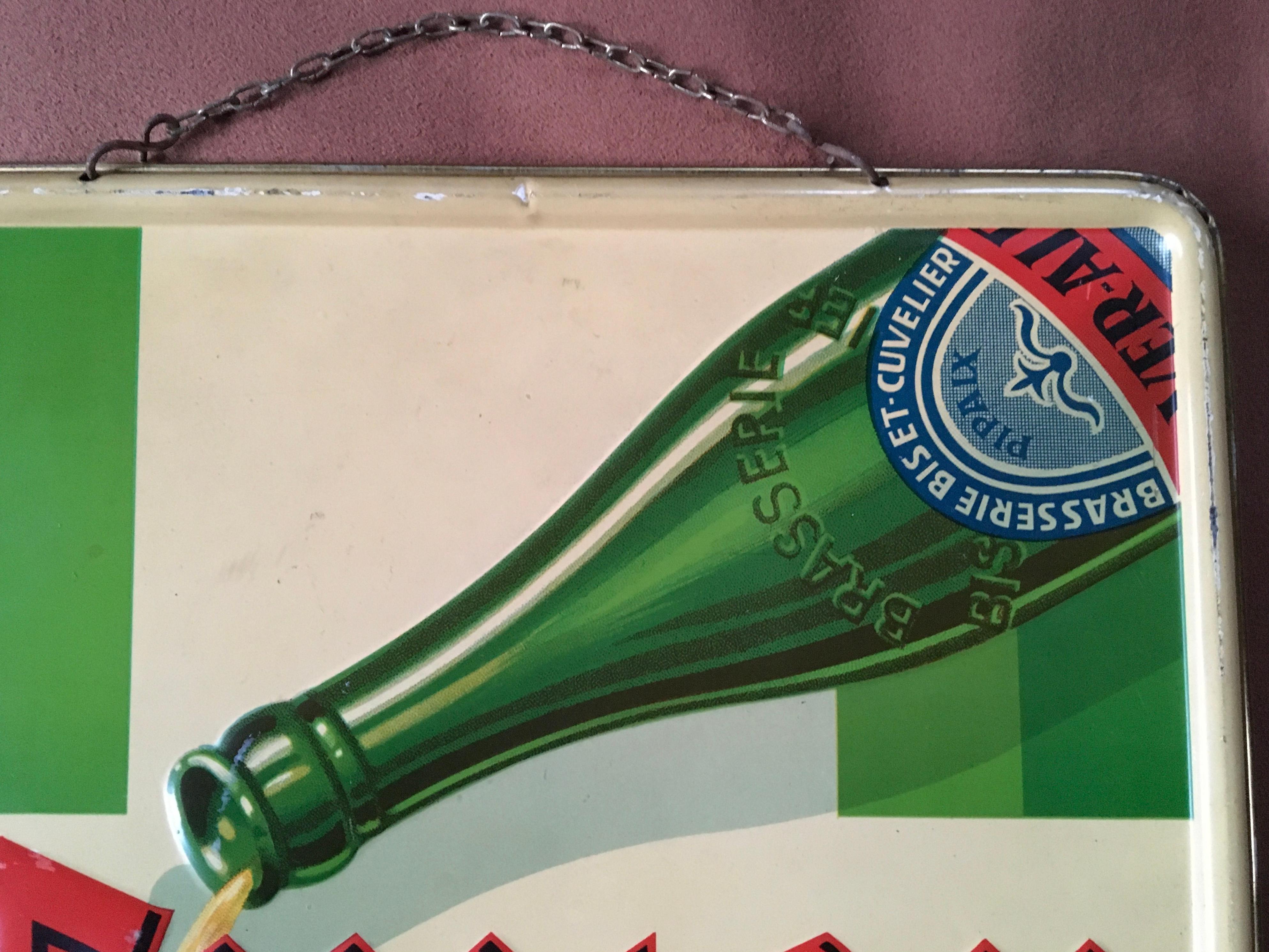 Tin Sign Belgian Beer Cuver Ale, 1937 For Sale at 1stDibs