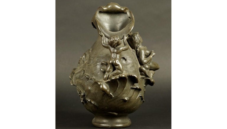 Tin Vase with Nymphs Henri Huppe, Turn of the 19th and 20th Centuries ...