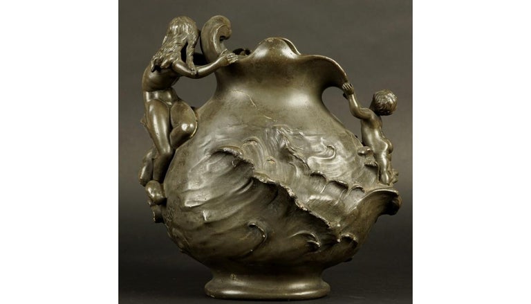 Tin Vase with Nymphs Henri Huppe, Turn of the 19th and 20th Centuries ...