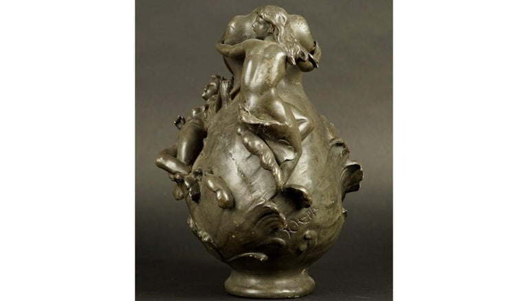 Tin Vase with Nymphs Henri Huppe, Turn of the 19th and 20th Centuries ...