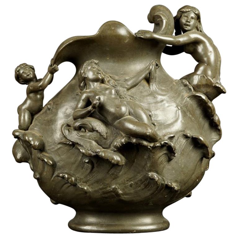 Tin Vase with Nymphs Henri Huppe, Turn of the 19th and 20th Centuries ...